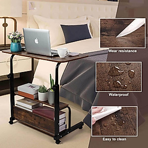 Fuwobriva Adjustable Home Office Computer Desk Writing Desk with Storage Shelves Simple Style Workstation for Home Office Small Spaces Storage Table with Wheels Mobile Convenient Brownish, XY-1