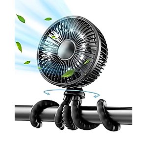Gaiatop Baby Stroller Fan, 4000mAh Oscillating Mini Portable Fan with Lights, 4 Speeds Battery Operated 360° Rotate Flexible Tripod Small Clip On Fan Handheld Desk Fan for Car Seat Crib Travel Black
