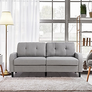 Vongrasig 73" Small Modern Loveseat Sofa Couch, Mid-Century Fabric Low Back 2-Seat Sofa Couch Tufted Love Seat for Living Room, Bedroom, Office, Apartment, Dorm, Studio and Small Space (Light Grey)