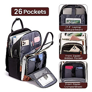 LOVEVOOK Backpack Purse for Women, Fits 17 Inch Laptop Backpack, Fashion Travel Work Anti-theft Bag, Business Computer Waterproof Backpacks, University Backpacks, Beige-Black-Brown