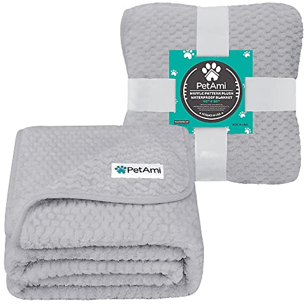 PetAmi Waterproof Dog Blanket, Leakproof Puppy Blanket for Medium Large Dogs, Furniture Sofa Couch Cover Protector, Fleece Pet Throw Indoor Cat Kitten, Reversible Washable Soft Plush, 40x60 Light Gray