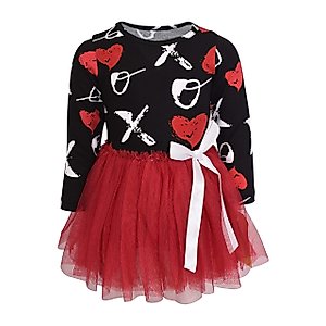 Girls Long Sleeve Valentines Day Tulle Tutu Dress for Kid and Toddler Black 7 Years