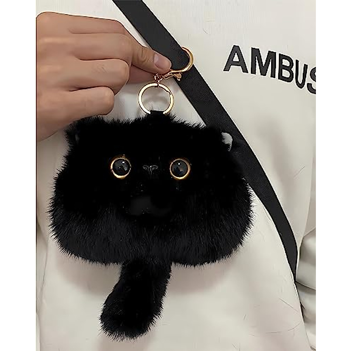HUIJUFU Cute Black Cat Plush Keychain - Cat Coin Purse for Women