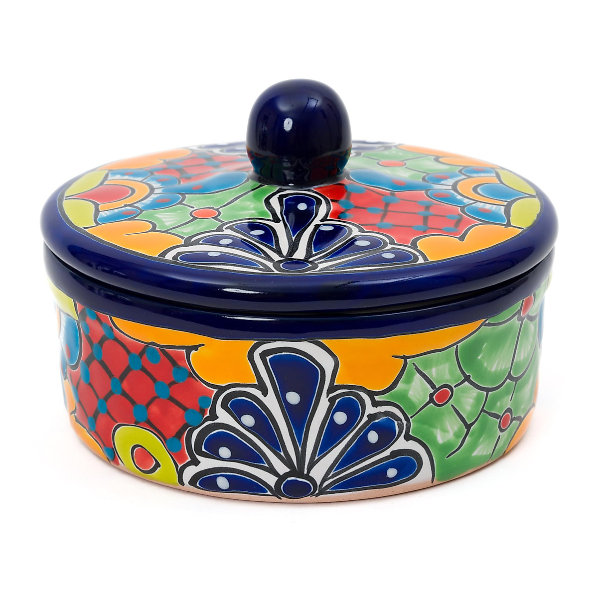 Enchanted Talavera Traditional Authentic Mexican Hand Painted Talavera Ceramic Tortilla Warmer Bowl With Lid Colorful Spanish Mexican Serveware Roti Pancakes Party Serving, Turquoise