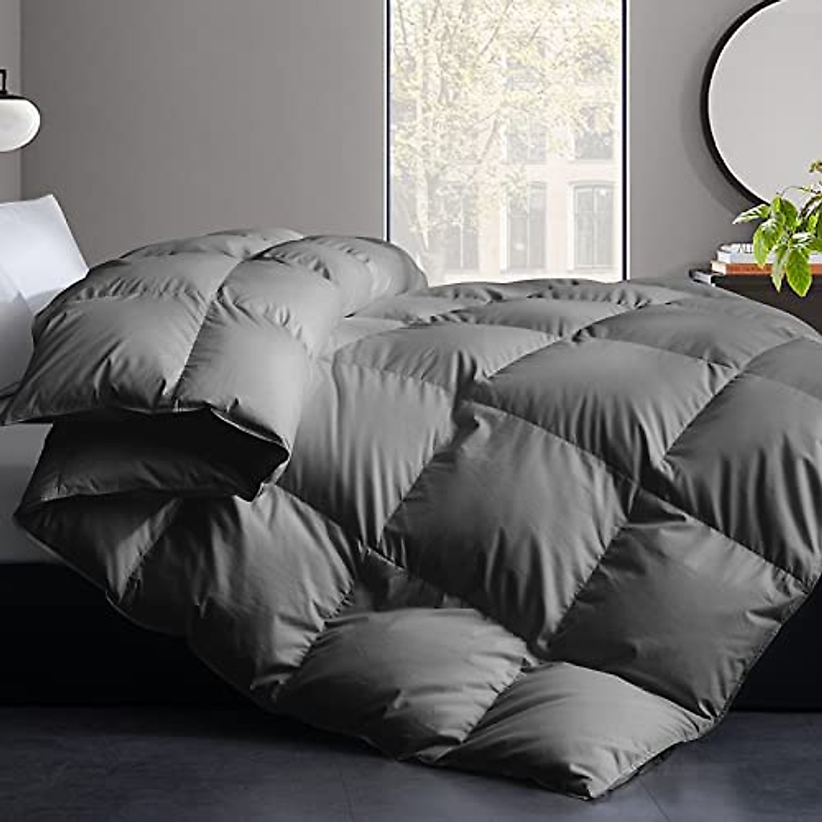 Cosybay Feather Comforter Filled with Feather & Down- All Season Grey Cal King Size Down Duvet Insert- Luxurious Hotel Bedding Comforters with 100% Cotton Cover - California King 104 x 96 Inch