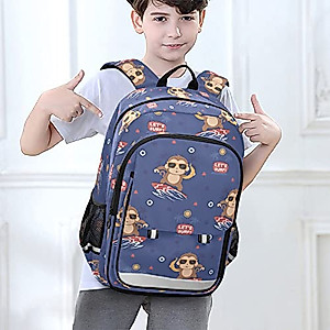 Vnurnrn Kids Backpack Surfing Monkey Print Big Storage Multi Pockets 17.7 IN School Backpack with Chest Buckle Reflective Strip for Boys Girls 6+ years in Primary Middle High School