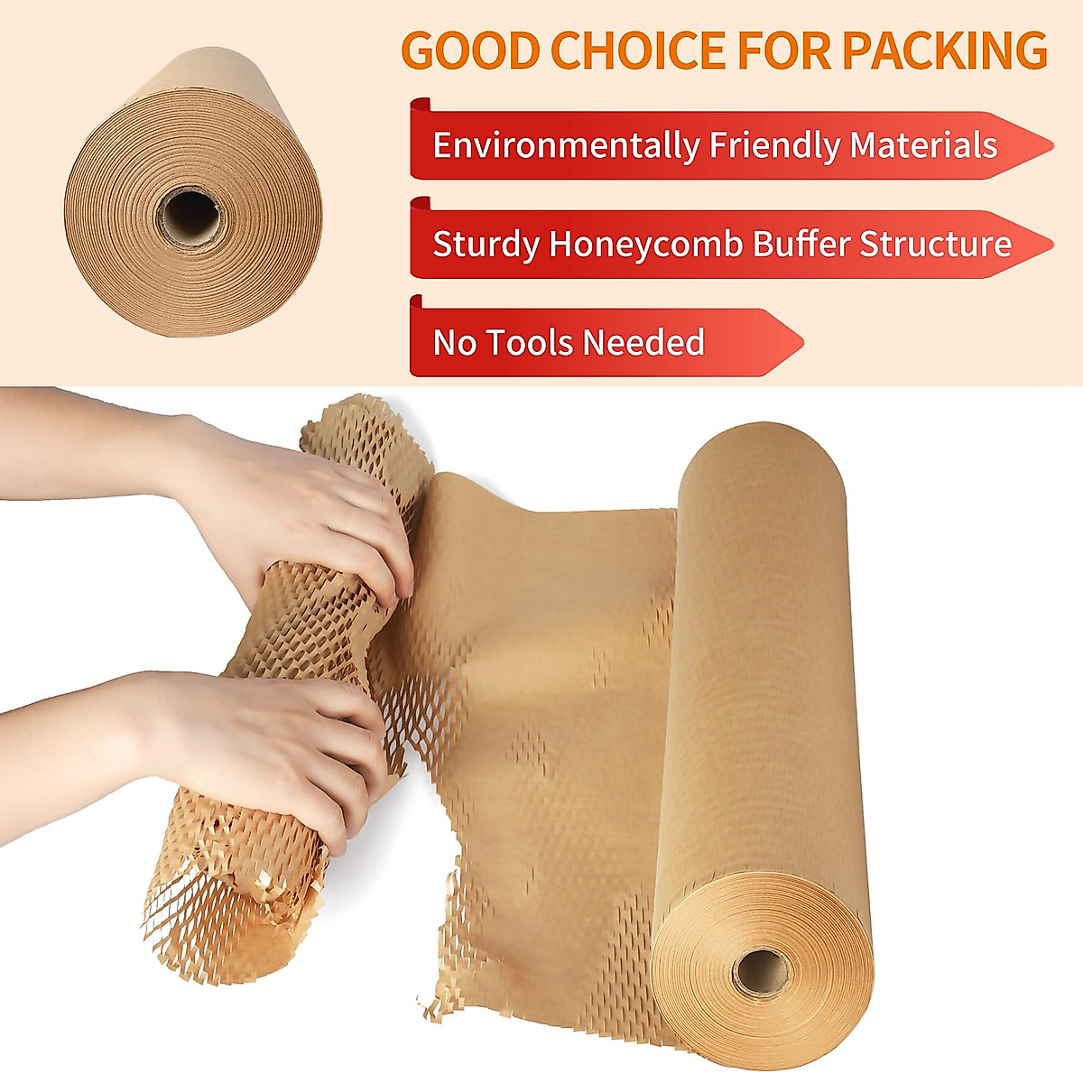 Honeycomb Packaging Paper, 15" x 135' Packing Paper Recyclable Moving Supplies Bubble Cushion Wrapping Paper for Packing Moving Shipping Protective Roll for Protecting Fragile Items