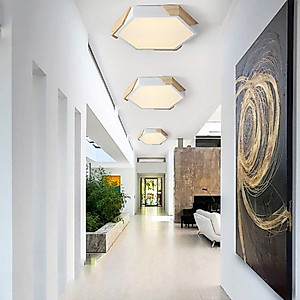 ZZZYZ Modern White Wooden LED Ceiling Light Fixture with Remote Ceiling Lamp Dimmable Hexagon Ceiling Light for Living Room Bedroom Kitchen Hallway Entry-Cold White Light 40cm