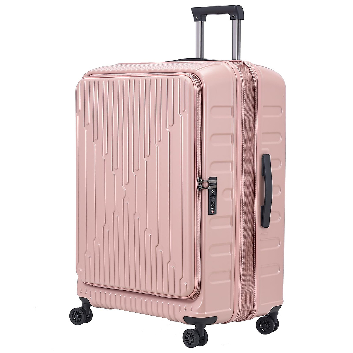 Kaleenie 2 Pieces 20/29 Luggage Sets, 20 Inch Cabin Luggage with Front Pocket & 29 Inch Side Opening Suitcase, Ligthweight ABS+PC Hardshell, Pink