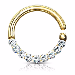 Forbidden Body Jewelry 16g CZ Lined Bendable Septum/Daith/Cartilage Hoop - 14k Gold Plated/Clear