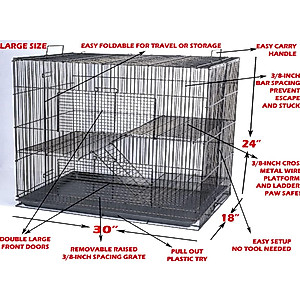30" Large 3-Levels Easy Foldable Chew-Proof Tight Bar Spacing Ferret Chinchilla Sugar Glider Rats Mice Mouse Rodent Hamster Gerbil Hedgehog Small Animal Critter Metal Travel Carrier Cage