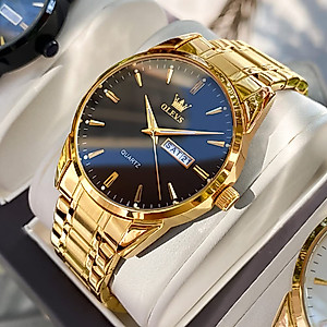 OLEVS Men Watch Mens Gold Watch Big face Stainless Steel Luxury Watches for Men Waterproof Date Classic Luminous Men Simple Watch Gift for His