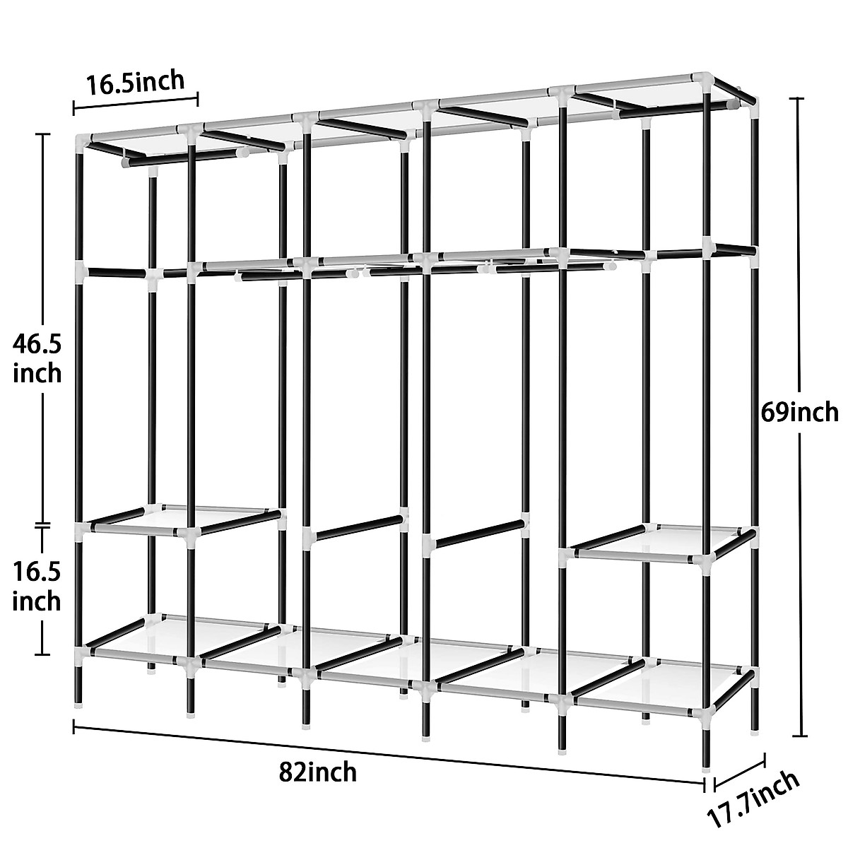 LOKEME Portable Closet, Great Size 82-Inch Portable Wardrobe with 5 Hanging Areas and 10 Storage Shelves for Hanging Clothes, Extra Sturdy 25mm Steel Tube and Easy to Assemble, Grey