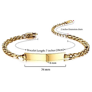 INBLUE Personalized Customized Bar Bracelets Engraved Name for Women Girlfriend with Adjustable Chain Stainless Steel Jewelry Bridesmaid Gifts