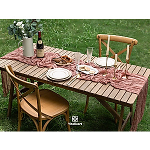 Vitalizart Cheesecloth Table Runner Peach Coral 35 x 120 Inches Gauze Tablecloth 10Ft Boho Rustic Decorations for Wedding Decor Reception Bridal Shower Holiday Party