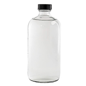 Yarlung 4 Pack 16 Oz Glass Pump Bottles, Clear Refillable Containers Glass Soap Dispenser for Essential Oils, Lotions, Cleaning Products, 4 Black Caps 6 Labels