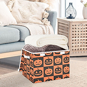 JJoias Foldable Fabric Storage Boxes, Halloweens-black-orange-pumpkins Large Storage Bins with Lids and Handlefor Living Room, Bedroom, Closet, Office