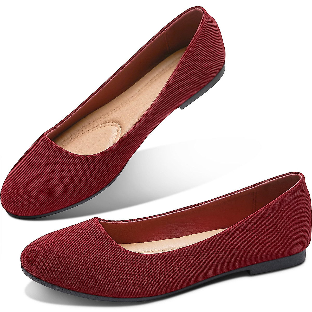 Obtaom Round Toe Women Flat Shoes Slip on Girls Dress Black Ballet Flats(Jujube US5)