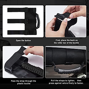 Miytsya 2 Pack Roll Bar Grab Handles Grip Handles, 3 Straps Fixed American Flag Pattern Car Interior Roof Handles Strap, Compatible with Jeep Wrangler TJ YJ JK, for 1987-2022 Models (Black)