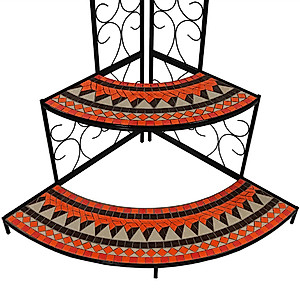 Sunnydaze Large 3-Tier Mosaic Plant Stand - Indoor or Outdoor Metal Corner Flower Pot Shelf - 40" H
