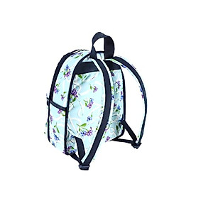 LeSportsac Ribbons Of Hope Basic Backpack/Rucksack, Style 7812/Color G823, Artful Indigo & Violet Iris Flowers, Elegant White Ribbons, Dreamy Aqua Blue Bag, Cancer Awareness