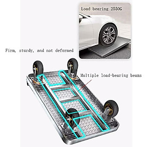 Coolpleasant Platform Trolley,Heavy Duty Folding Trolley with 360° Swivel Wheels and Foldable Ergonomic Handle for Home Office Shop Easy Transportation and Warehouse(Size:60x40cm)