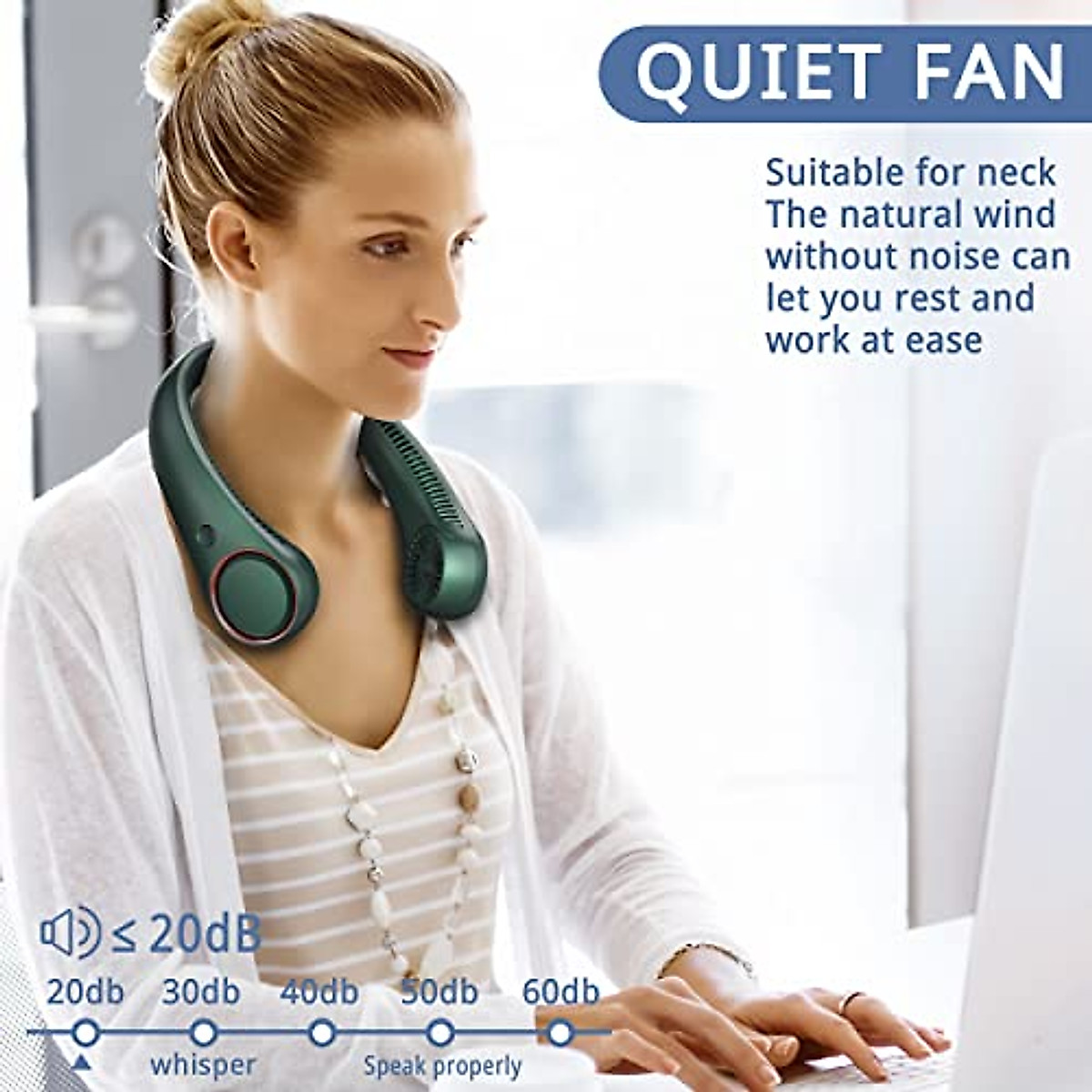 Neck Fan, Portable Bladeless Fan, 4000mAh Battery Operated Personal Fan, Leafless, Rechargeable, Headphone Design, 3 Speeds, Ultra Quiet Wearable Hands Free Fan for Women Men Kids