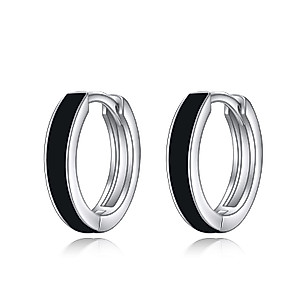 AOBOCO Black Sterling Silver Hoop Earrings for Men Mothers Day Birthday Jewelry Gifts for Men Women Mom (1-Round Hoops)