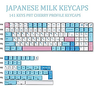 PBT Milk Japanese Keycaps 141 Keys Cherry Profile Dye Sublimation ANSI Layout for Mechanical Gaming Keyboard Cherry MX Switches