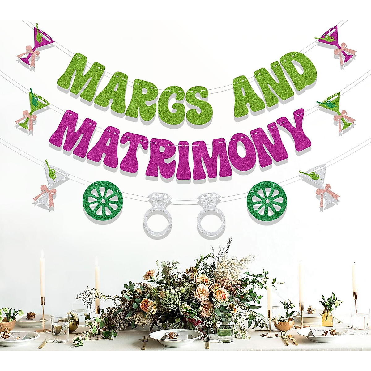 Margs And Matrimony Banner,Margarita Bachelorette Party Decor Soon to Be Bride Party Banner,Mexican Fiesta Bachelorette Cactus Bridal Wedding Engagement Party Decor Supplies Green & Rose Red