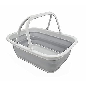 SAMMART SAMMART 9.2L (2.37Gallon) Collapsible Tub with Handle - Portable Outdoor Picnic Basket / Crater - Foldable Shopping Bag - Space Saving Storage Container (1, Grey)