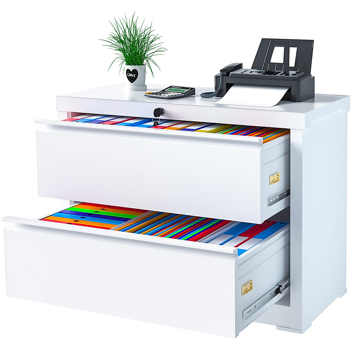 Bonusall Lateral File Cabinet 2 Drawer, Metal Lateral Filing Cabinet with Lock, Locking Organizer Filed Drawer Cabinet for Letter/Legal / A4 / F4 Size for Home Office, Sturdy Steel, White