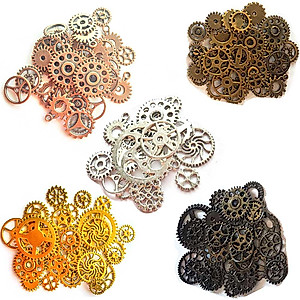 Bodosac 300 Gram Assorted Vintage Antique Steampunk Gears Charms Watch Cog Wheel Sets 5 Color