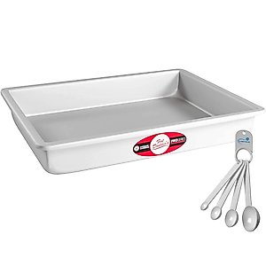 Fat Daddios Sheet Cake Pan, 9 x 13 x 2 Inch, Anodized Aluminum with a Lumintrail Measuring Spoon Set