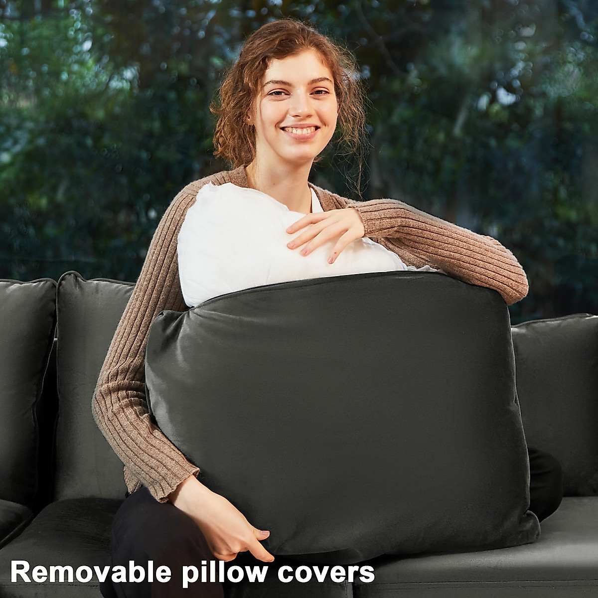 Belffin Velvet Convertible Sectional Sofa L Shaped Couch Reversible Sectional Sofa with Chaise Velvet 4 Seat Sectional Sofa (Grey)…