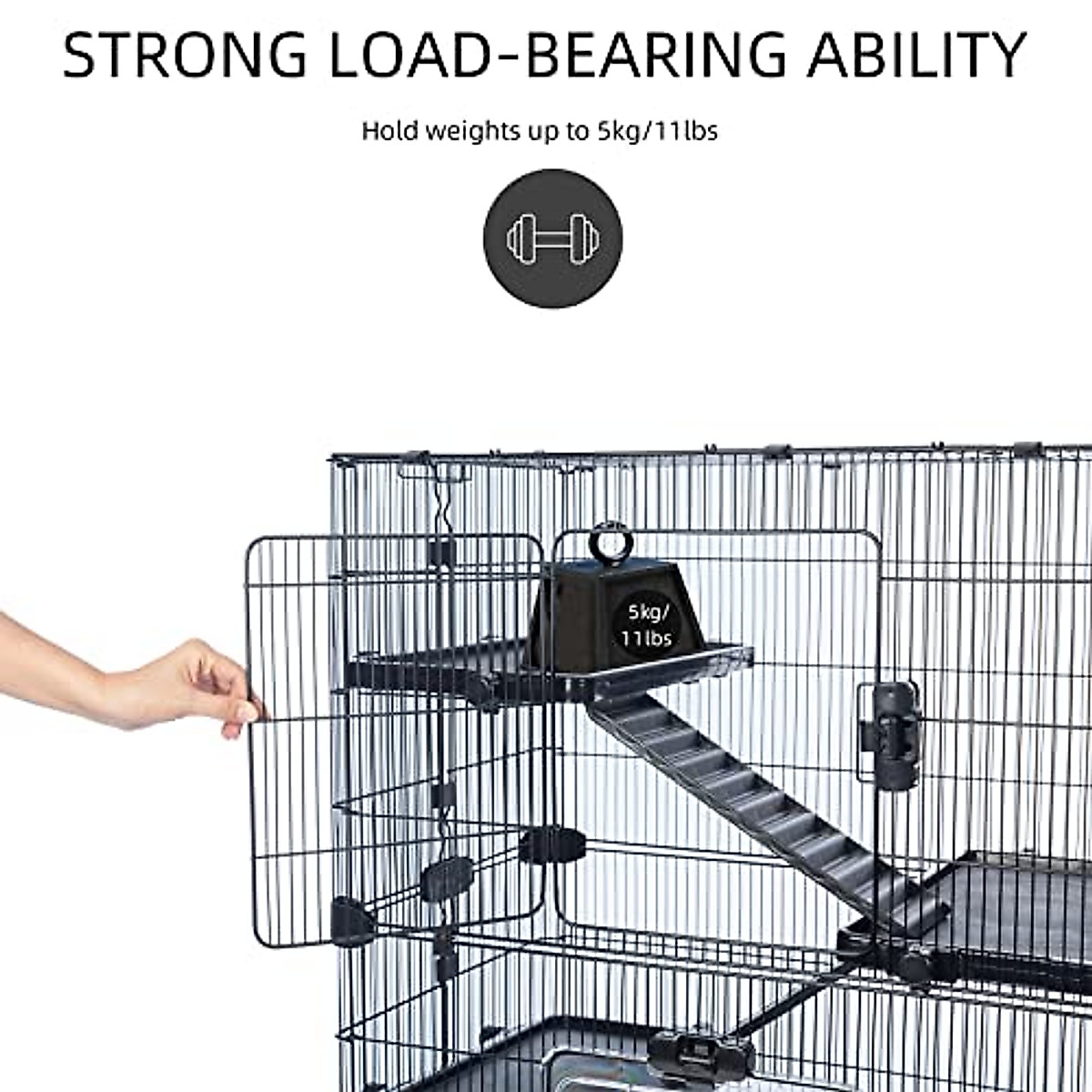 4-Tier 32" Small Animal Metal Cage Height Adjustable with Lockable Casters Grilles Pull-Out Tray for Rabbit Chinchilla Ferret Bunny Guinea Pig Squirrel