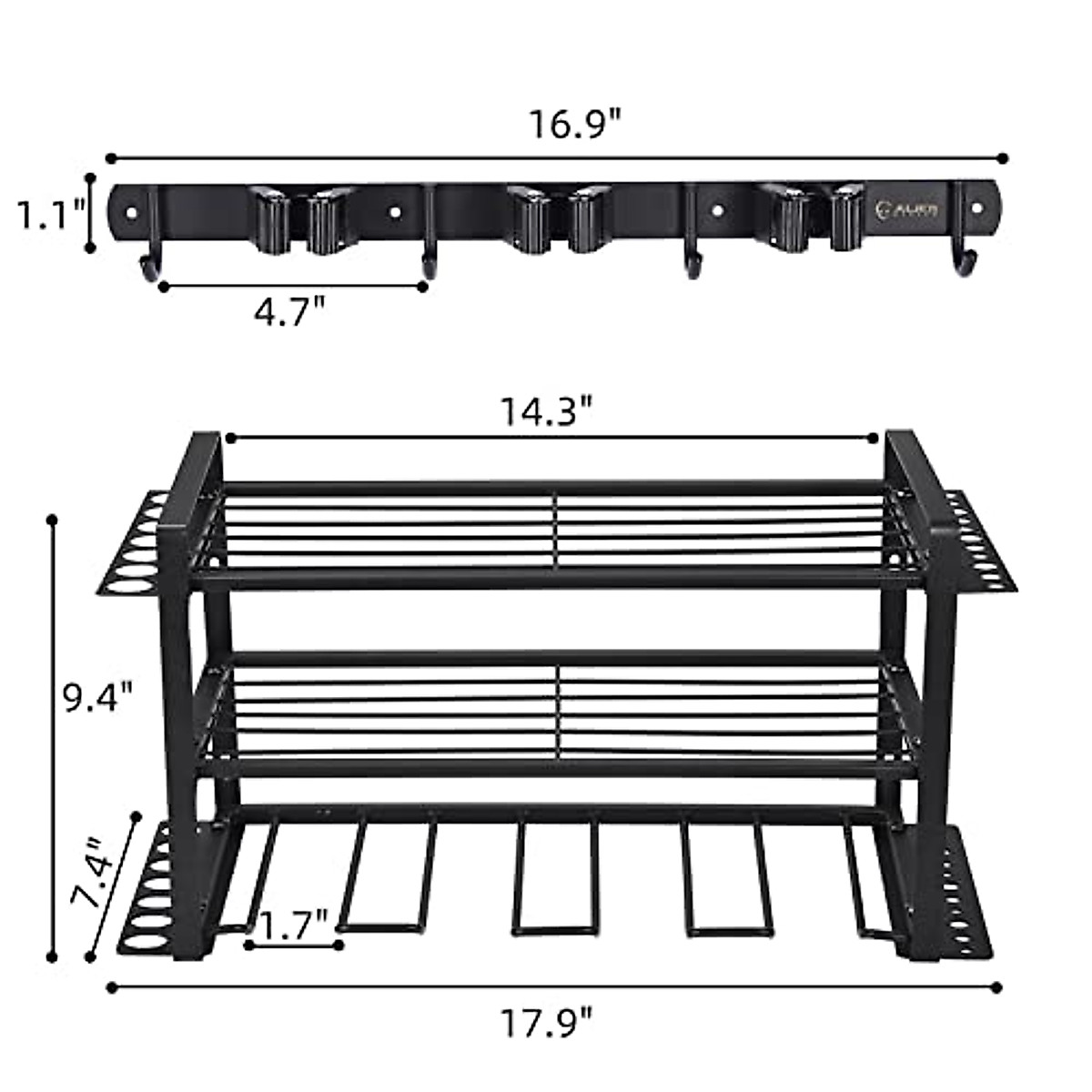 ALIEN SYSTEM Power tool shelf and storage hooks (Power tool organizer & Mop holder)