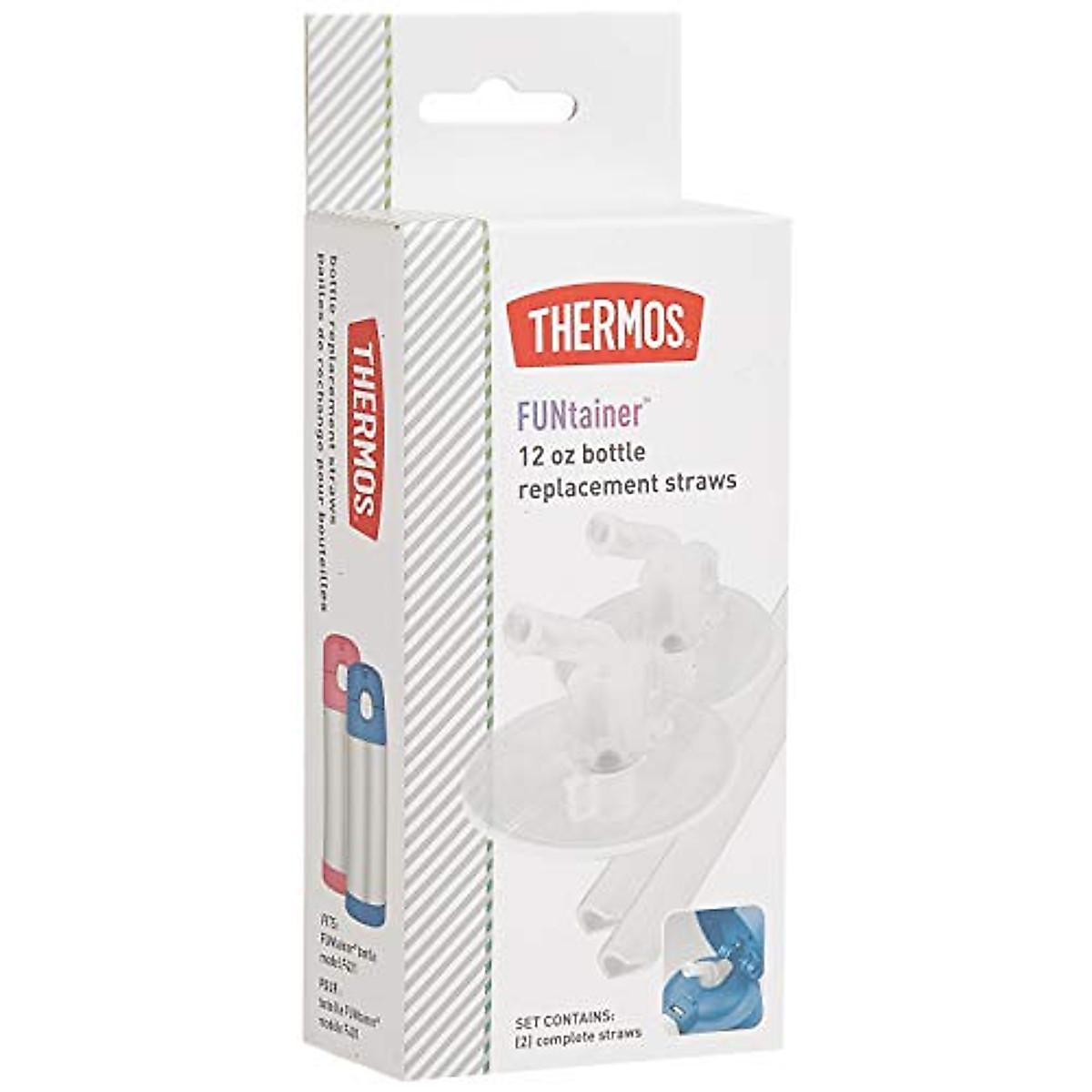 THERMOS FUNTAINER 12 Ounce Stainless Steel Vacuum Insulated Kids Straw Bottle, Peppa Pig & Thermos Replacement Straws for 12 Ounce Funtainer Bottle, Clear, one size (F401RS6)