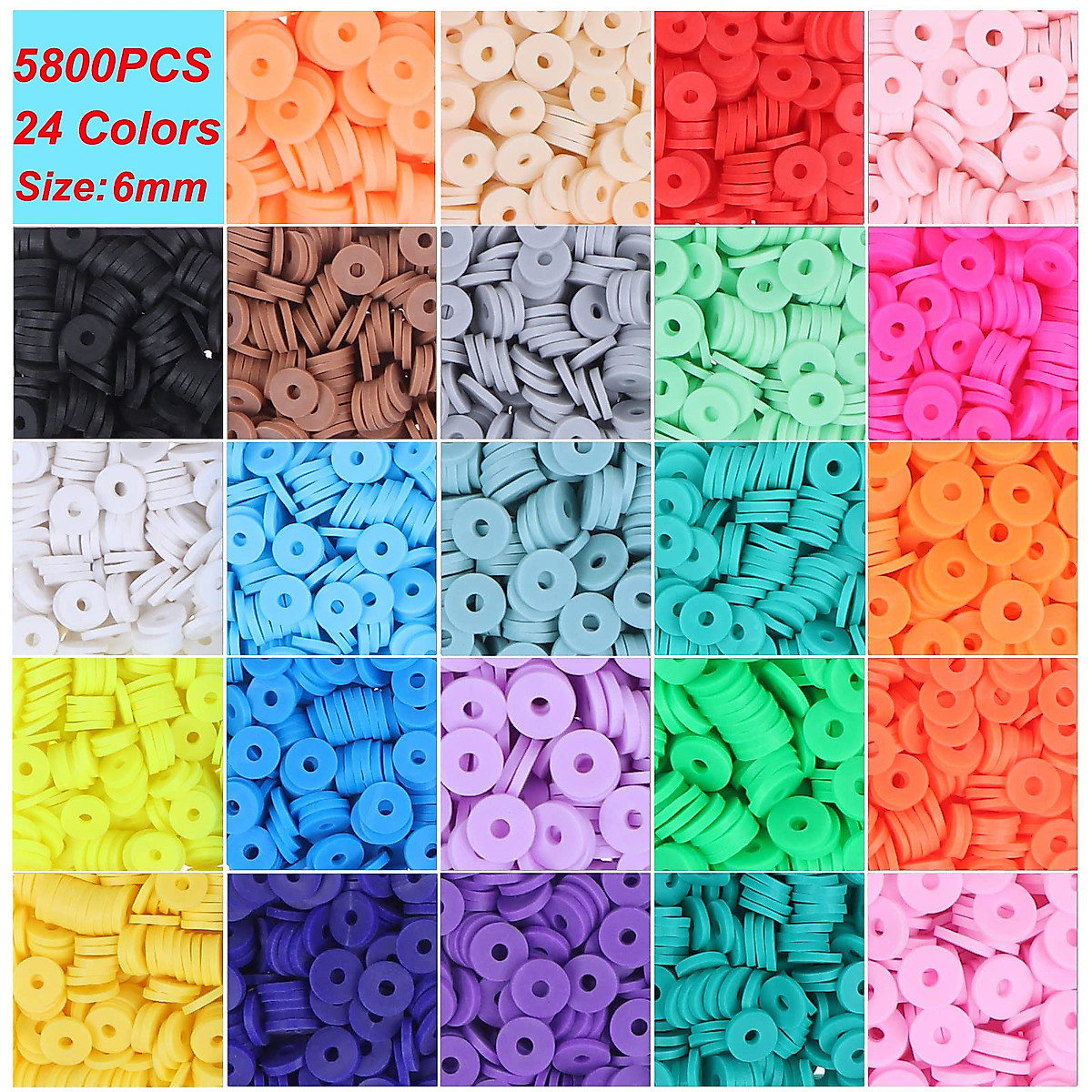 selliner 5800 Clay Beads Bracelet Making Kit, Preppy Spacer Flat Beads for Jewelry Making,Polymer Heishi Beads with Elastic Strings Gifts for Teen Girls Crafts for Girls Ages 6-12