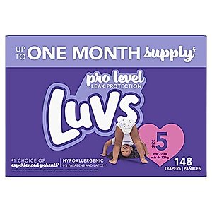 Diapers Size 5 (over 27 lbs), 148 Count - Luvs Pro Level Leak Potection