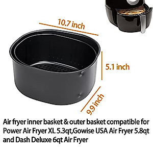 Air Fryer Inner Basket & Outer Basket for Power Air Fryer XL 5.3qt,Air Fryer Basket Set for Gowise USA Air Fryer 5.8qt,Non-Stick Fry Basket for Dash Deluxe 6qt Air Fryer,Air Fryer Accessories