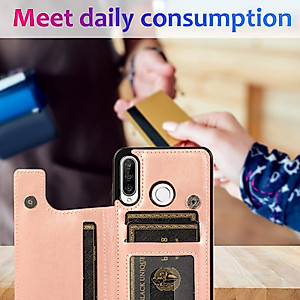Asuwish Compatible with Huawei P30 Lite Case and Tempered Glass Screen Protector Cell Accessories Card Holder Slot Stand Kickstand Flip Wallet Phone Covers for Hawaii P30Lite P 30 30Lite 30P Rose Gold