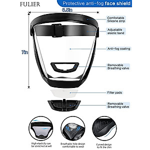 FULIER Transparent Face Mask Anti-Fog Outdoor Full Protection Face Shield HD Clear Mask Replace Safety Glasses (Black)