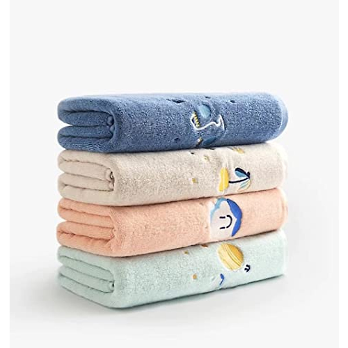 Luke's Gift 100% Cotton Kids Facial Towels, Hand Towels and Fingertip Towels for Bathroom Towels Cute Animal Pattern Children Washcloths 12.5inch x 12.5inch (Turquoise)