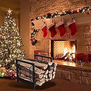 PHI VILLA 17 Inches Small Firewood Log Rack Holding Storage Brackets for Indoor/Outdoor Wood Burning Stove Accessories Square Shape