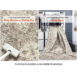 Rugland 5x7 Area Rugs - Stain Resistant Washable Rug, Anti Slip Rugs for Living Room, Vintage Tribal Area Rugs(TPR07-Ivory, 5'x7')