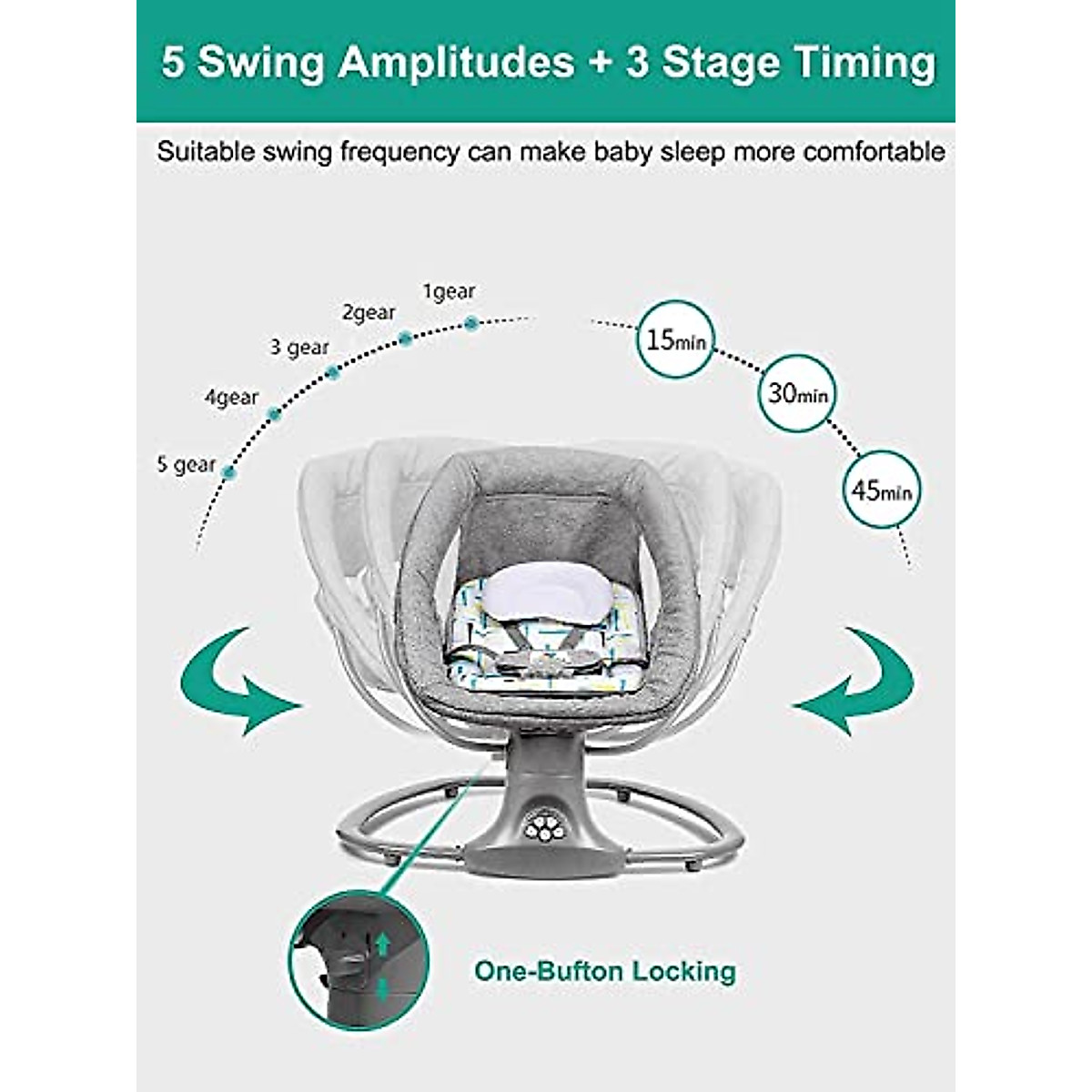 Electric Baby Rocking Chair, Foldable Stationary Baby Swing, 5 Amplitudes Baby Rocker with Music, Bluetooth and Timing Function, Portable Bouncing Baby Seat for Inside and Outdoor (Pink)