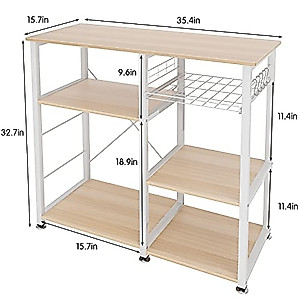 sogesfurniture 3-Tier Kitchen Baker's Rack Utility Shelf Microwave Stand with Storage and Drawer Storage Cart Workstation Shelf,White Maple BHUS-W5S-MO