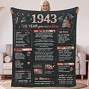BdayPtion 80th Birthday Gift for Women, Turning 80 Birthday Decoration Gift, Eighty Birthday Present, 80 Year Old Bday 1943 Blanket 60" X 50", Bed Sofa Throw Blanket