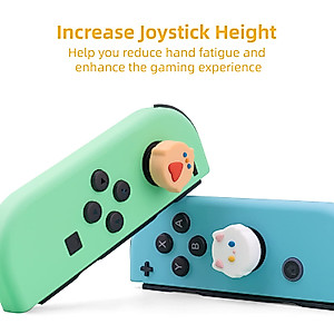 GeekShare 4PCS Cute Animal Theme Thumb Grip Caps,Soft Silicone Joystick Cover Compatible with Nintendo Switch/OLED/Switch Lite - Chicken & Cat